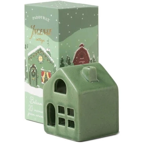 INCENSE CONE HOLIDAY GREEN CERAMIC COTTAGE W/ 20 INCREASE CONES ~BALSA ...